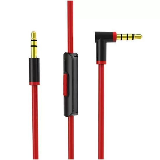 Стандартный совместимый с Sony WH-1000XM3 наушников кабель 3.5 мм, 1 м, черно-красный с микрофоном