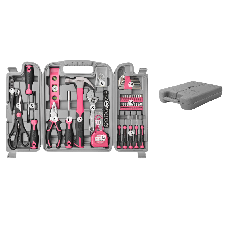 Набор инструментов, 56 предметов, розовый