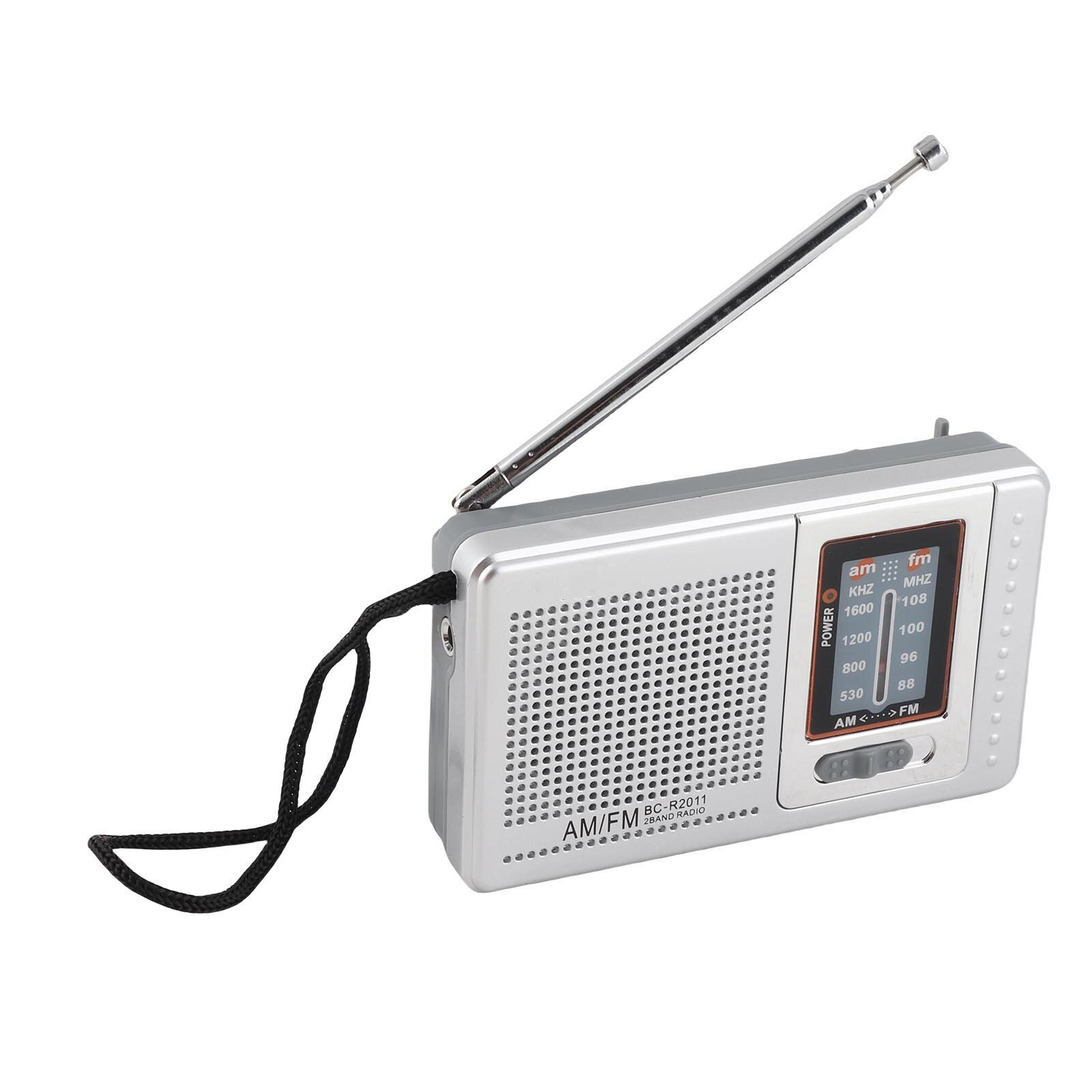 AM/FM радио с питанием от батареек, встроенным динамиком, портативное, карманное, для путешествий на природе, серебристо-серый цвет.