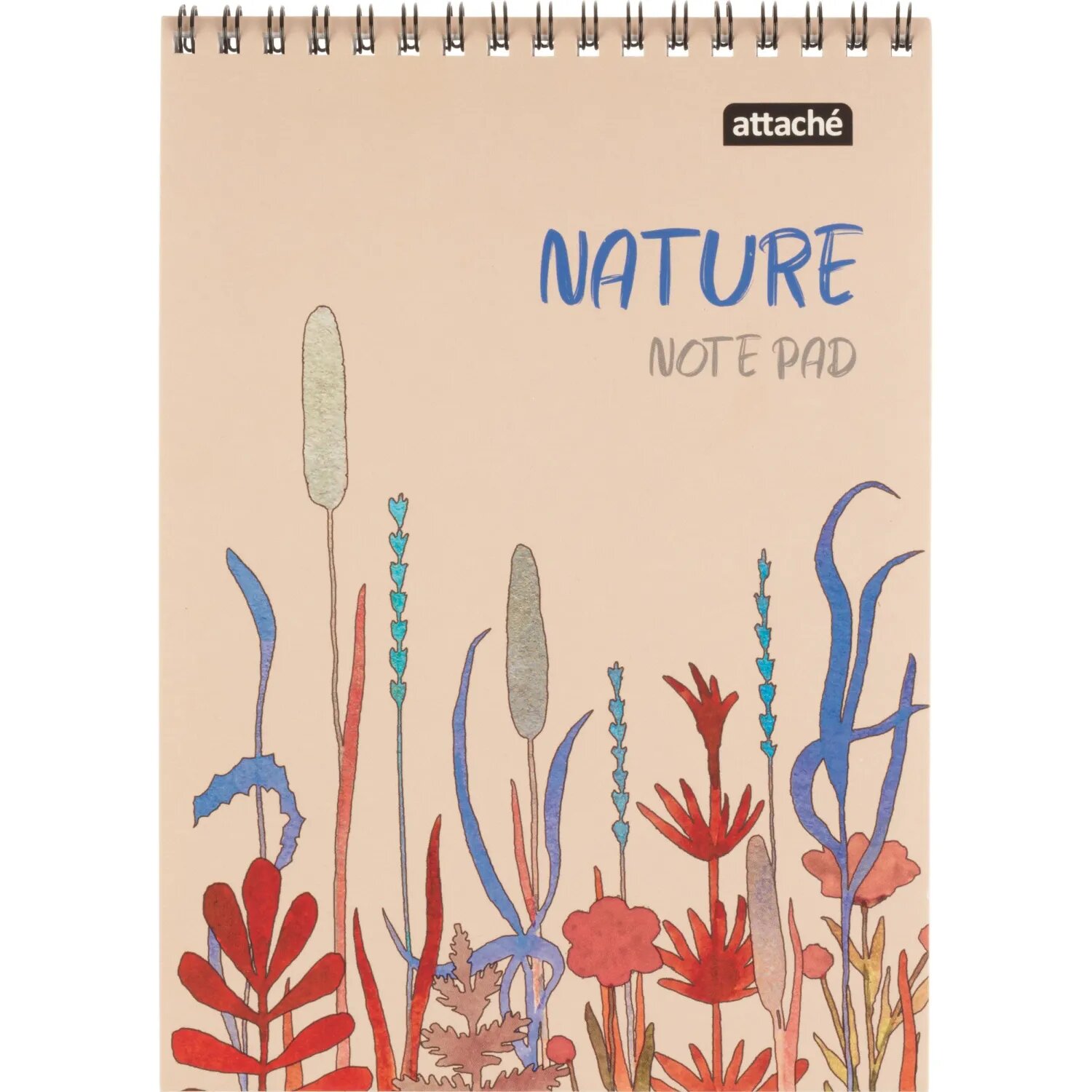 Блокнот А5 60л Attache Nature Beige flowers клет,65г,100%, греб, карт, ВД-лак