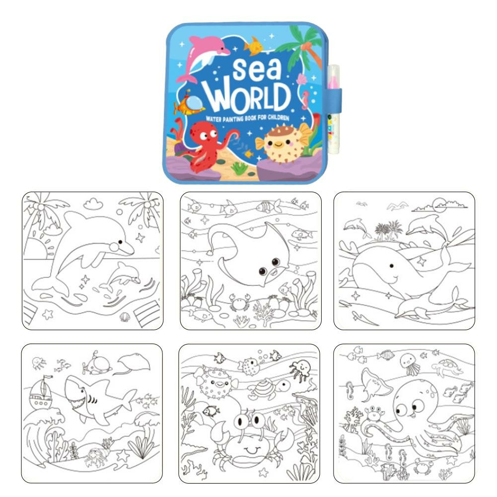 Волшебная книжка для рисования водой для детей, многоразовая и не пачкающая игрушки для путешествий, развивающий коврик для рисования с ручкой, обучающие занятия для мальчиков и девочек в возрасте 3, 4, 5, 6 лет.