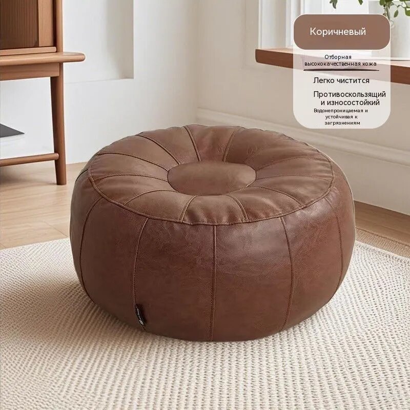 Пуф из натуральной кожи, коричневый, 50x30x30 см, с ящиком для хранения