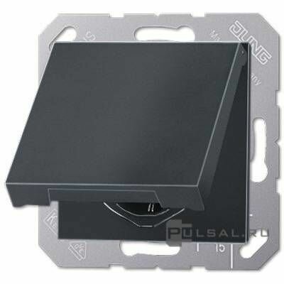 Розетка Jung EP1420KLAN с заземляющим контактом одинарная встроенный монтаж без шторок с крышкой пластмасса антрацит матовый