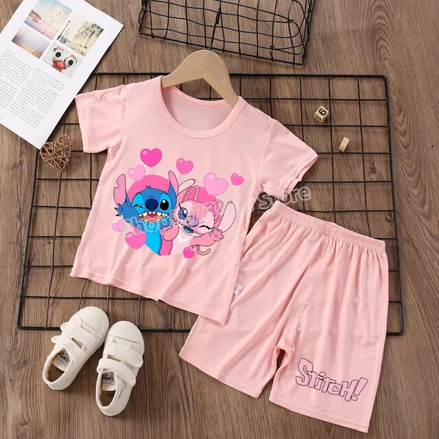 Шелковая пижама Disney Stitch, одежда для сна для детей, мягкая пижамная рубашка с рисунком из мультфильмов, кавайная ночная рубашка для девочек и мальчиков, подарки на день рождения, Размер: Размер 80 см