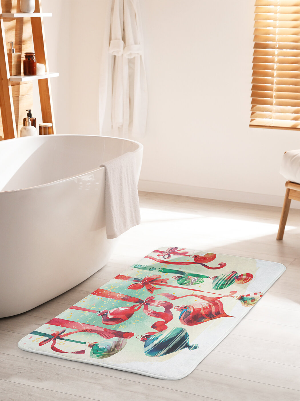 Коврик для ванной комнаты и туалета противоскользящий "Игрушки на елку" 60х100 см, JoyArty, серия Новый год