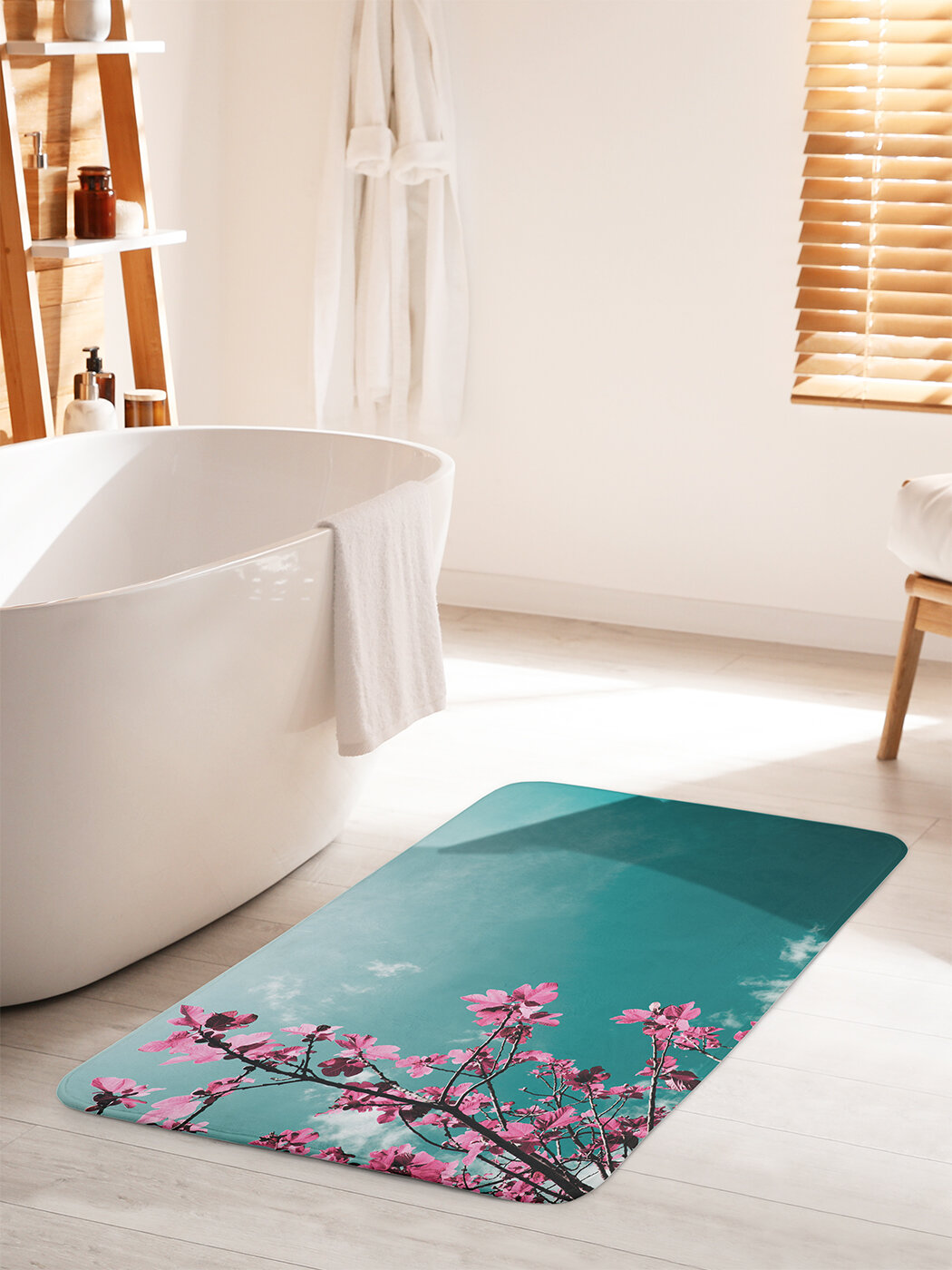 Коврик для ванной комнаты и туалета противоскользящий "Сакура на фоне неба" 60х100 см, JoyArty