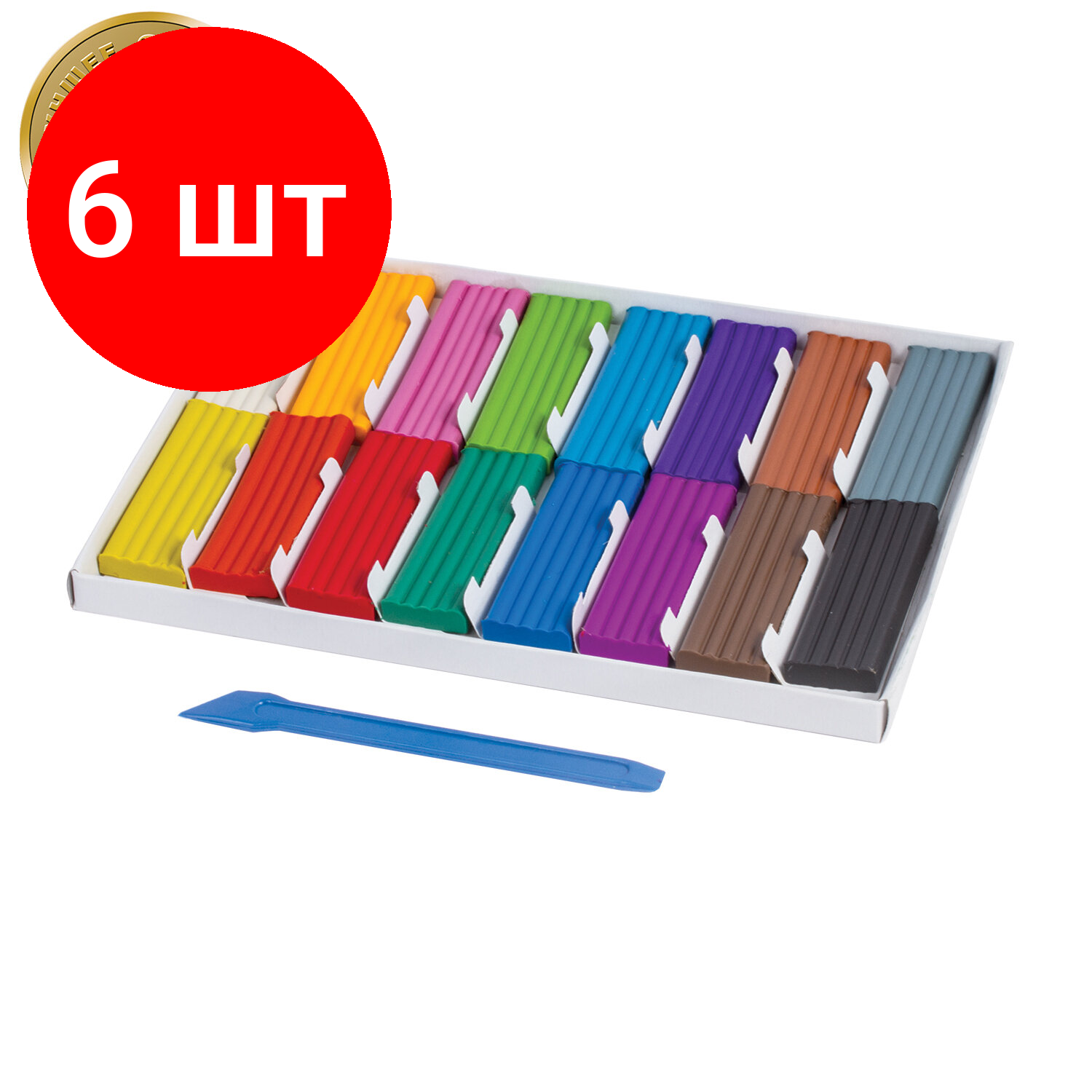 Комплект 6 шт, Пластилин классический юнландия "весёлый шмель", 16 цветов, 240 г, со стеком, 104810