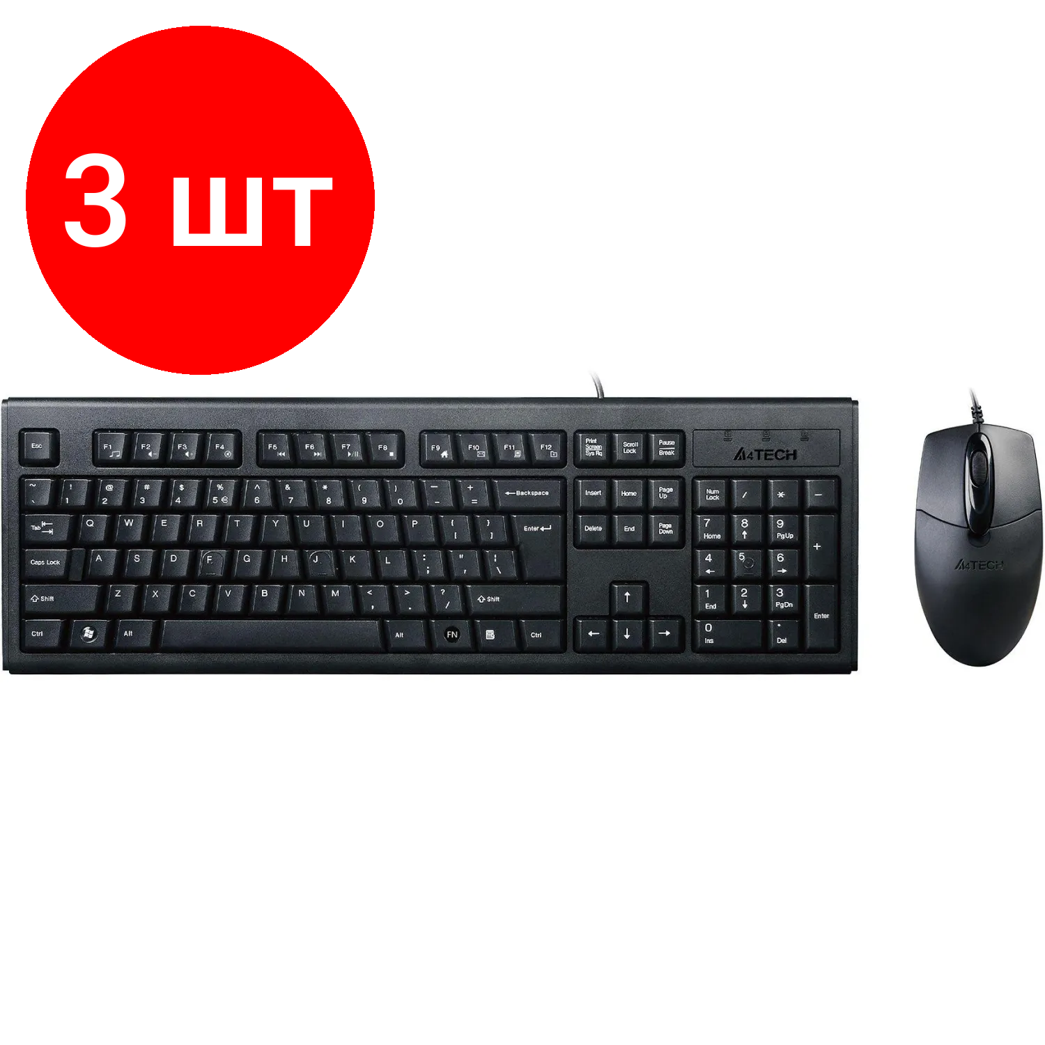 Комплект 3 упаковок, Набор клавиатура+мышь A4Tech KRS-8372 клав: черный мышь: черный USB