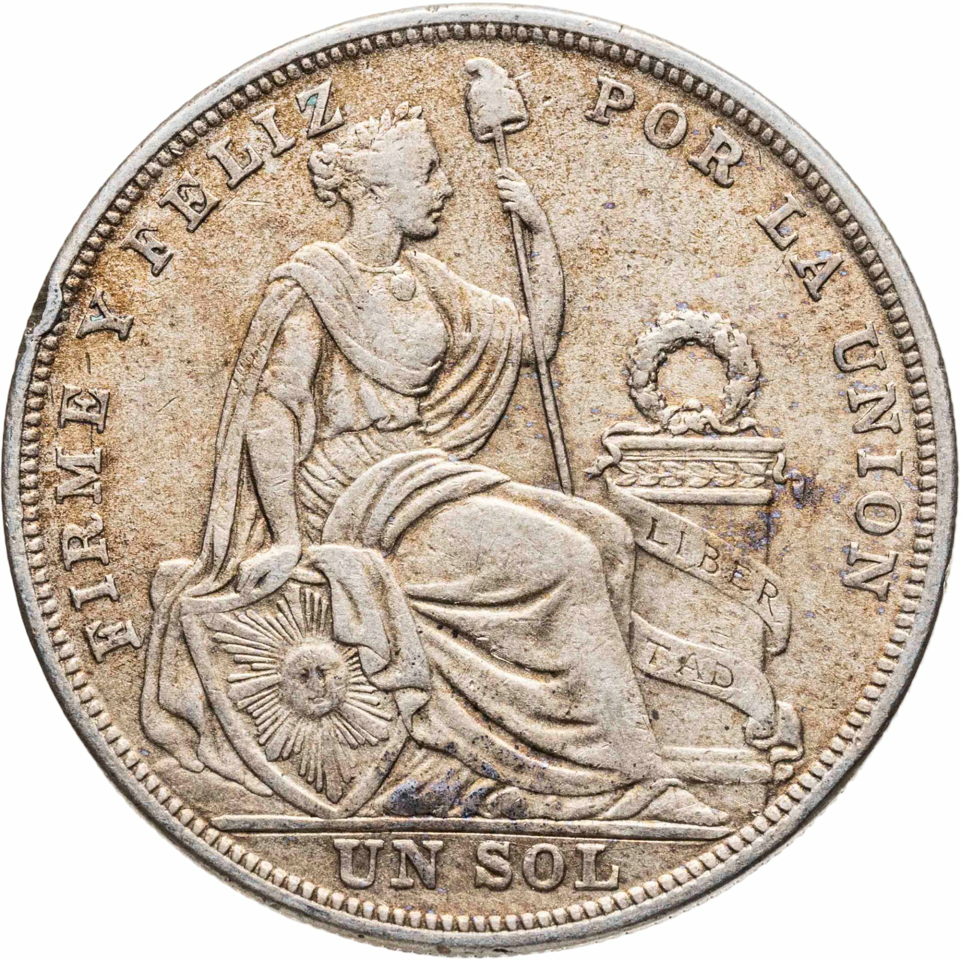 Перу 1 соль sol 1923, Серебро 500, в сохранности VF-XF