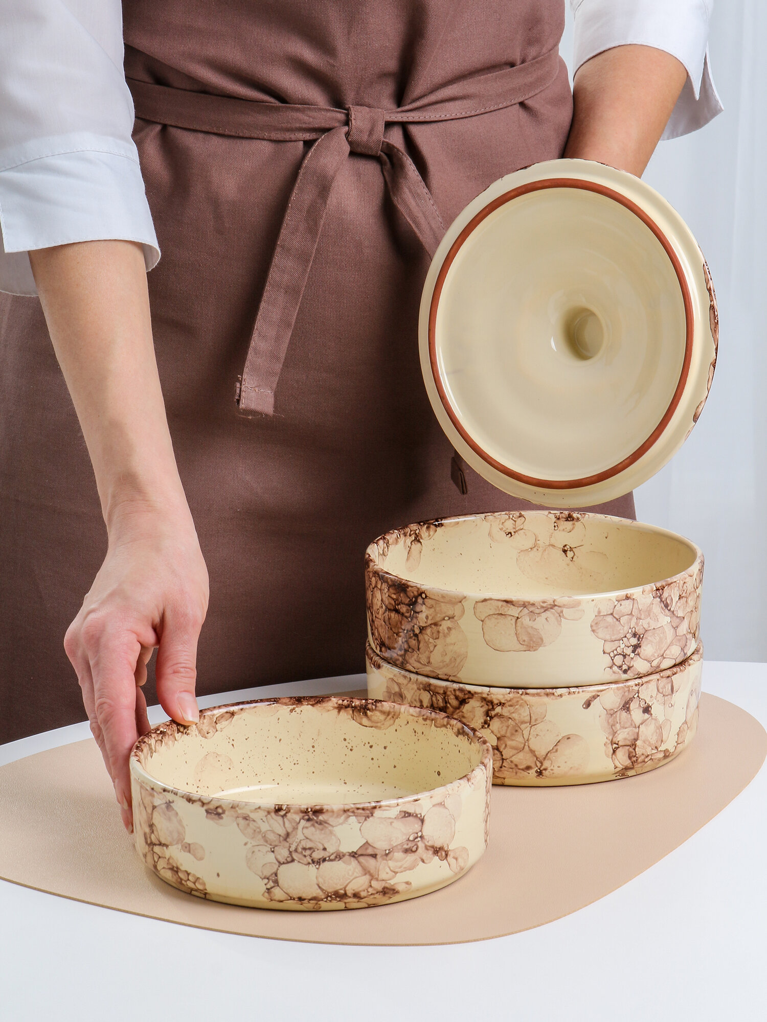 Набор для холодца Паутинка из керамики, 3 предмета по 0.75 л, форма для заливного и студня, ПГ072-00092939