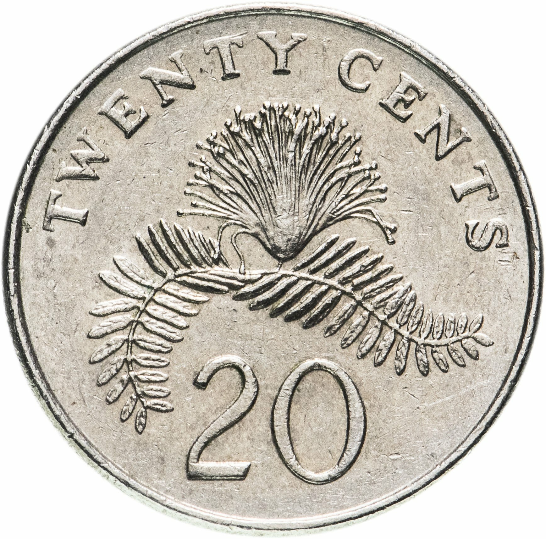 Сингапур 20 центов cents 1993-2011 низкий щит, Мельхиор медь-никель, в сохранности XF