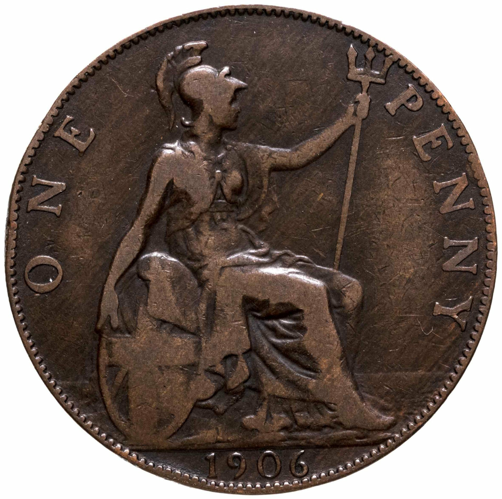 Великобритания 1 пенни penny 1906, Бронза, в сохранности F-VF