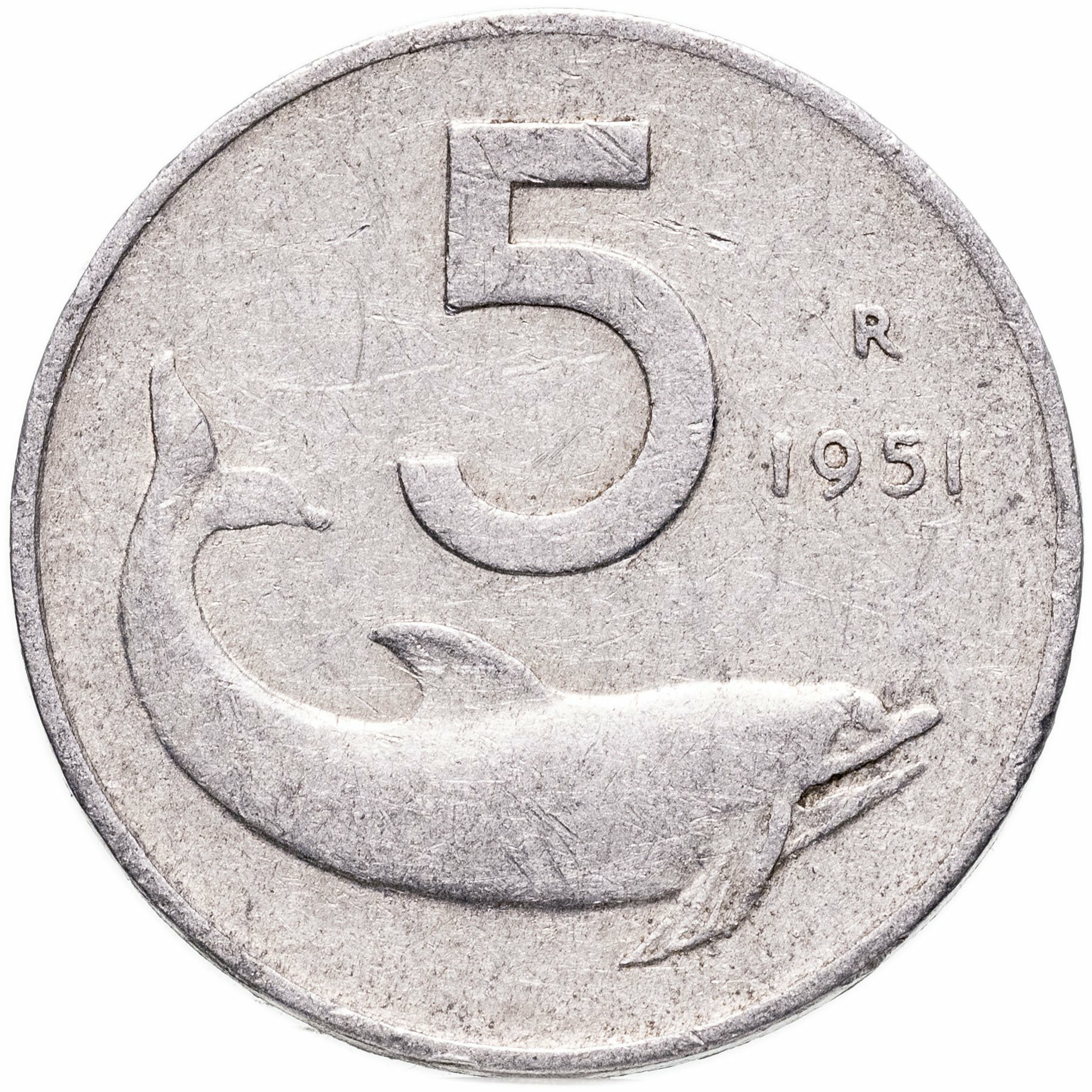 Италия 5 лир 1951, Алюминий, в сохранности VF