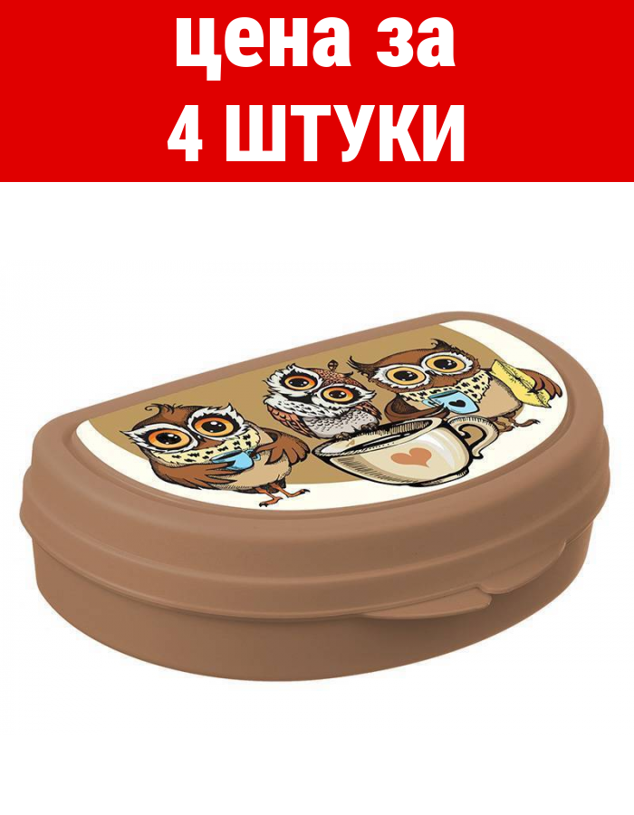 Комплект 4 шт, Бутербродница ланч-бокс "Совы"