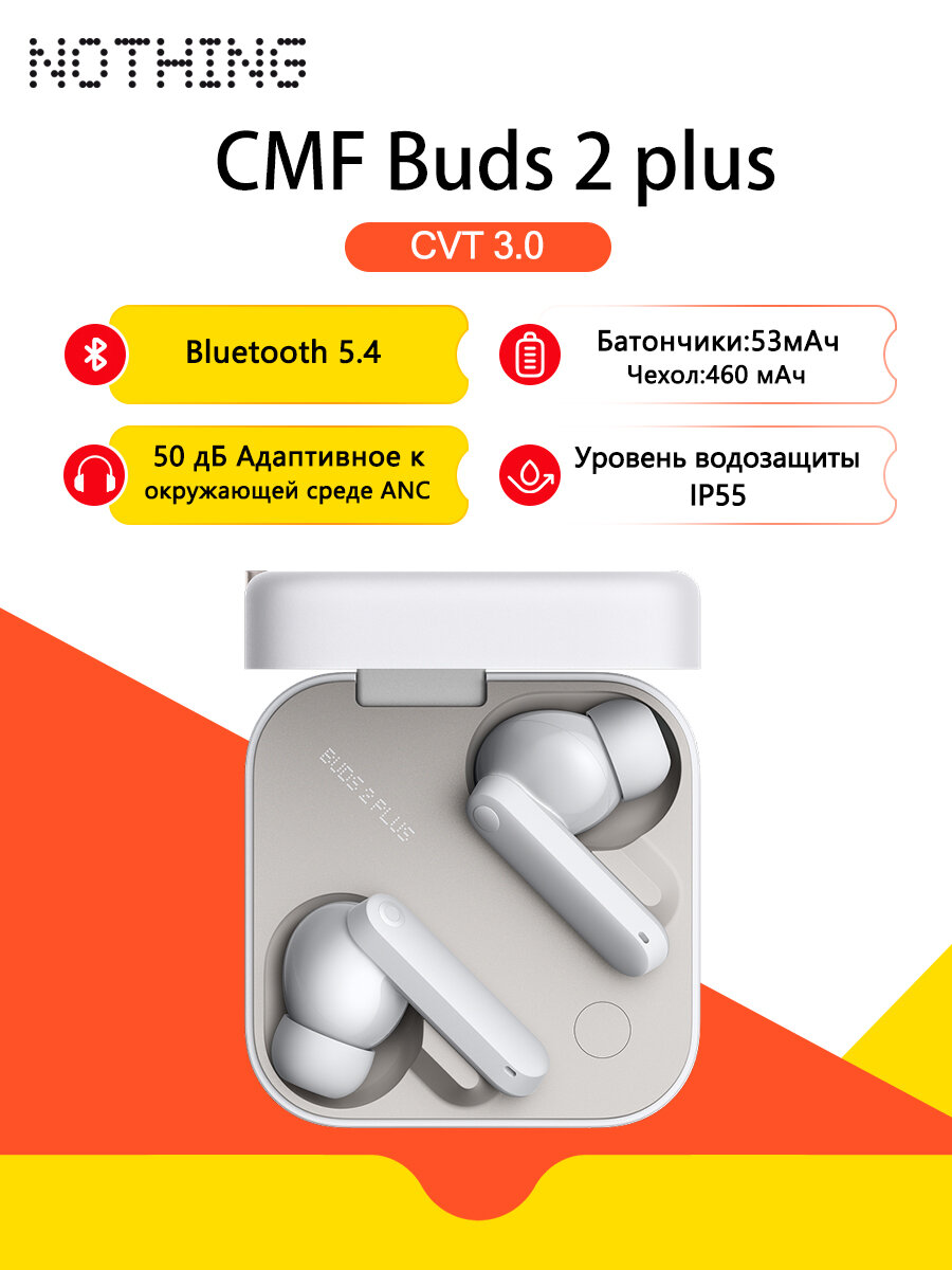 Наушники Nothing CMF Buds 2 Plus Глобальная версия Bluetooth5.4,50db ANC, IP55, Светло - серый