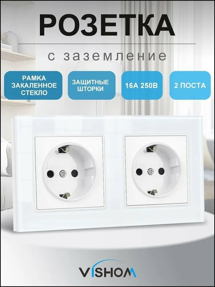 Стильная двойная розетка для встраивания, премиум стеклянная рамка