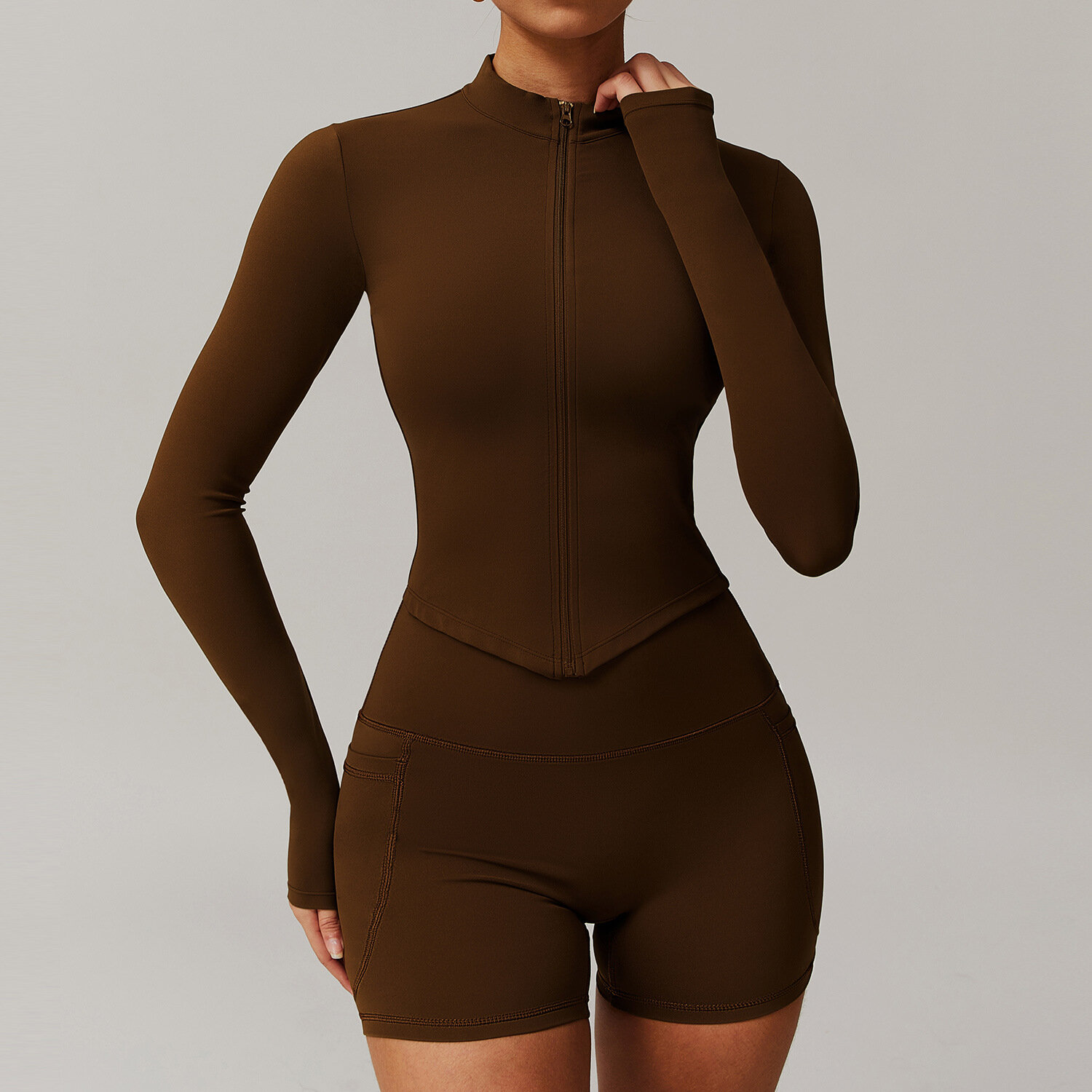 2025 Zechuang Быстросохнущая Фитнес-куртка для Женщин с Молнией, Облегающая Длинный Рукав, Йога Куртка 8503