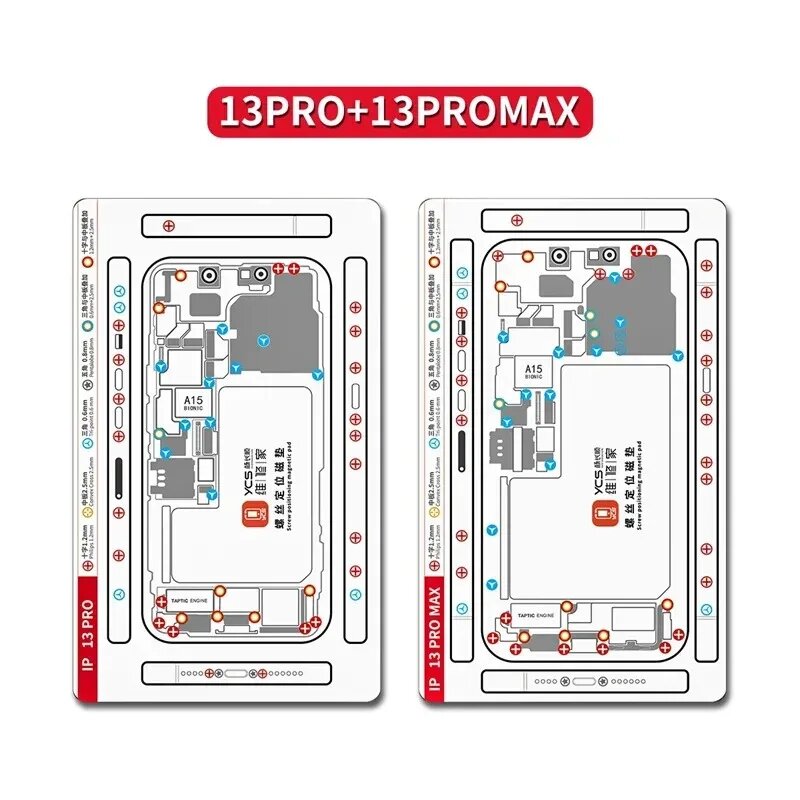 Двусторонний магнитный коврик YCS для ремонта телефона — прецизионная подушка для позиционирования винтов с пеной с эффектом памяти для iPhone 15 Pro Max/15/14