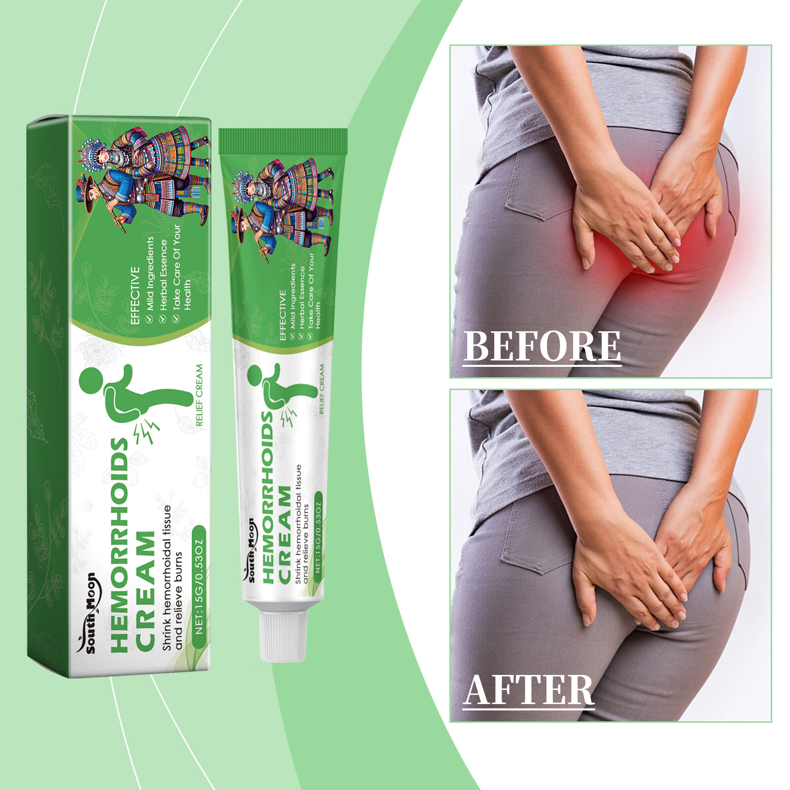 Мазь для ухода за геморроем South Moon, применение на анальной коже, облегчение отека и зуда, травяная мазь для анального облегчения