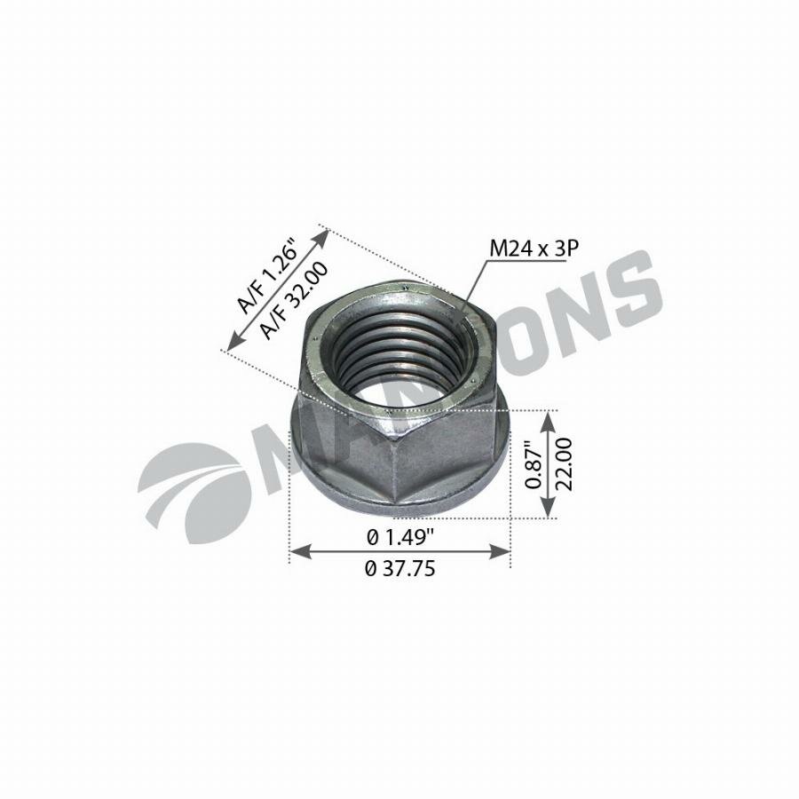Гайка стремянки M24*3 h=22 SW32 Renault Premium 900.100 (Mansons)