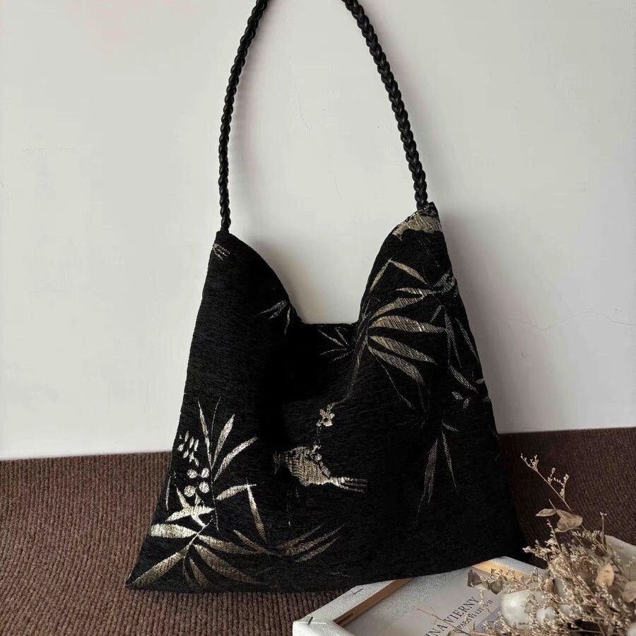 Сумка на одно плечо с золотым шелком и узором бамбуковых листьев, универсальная, высококачественная, новая сумка в китайском стиле, большая вместимость