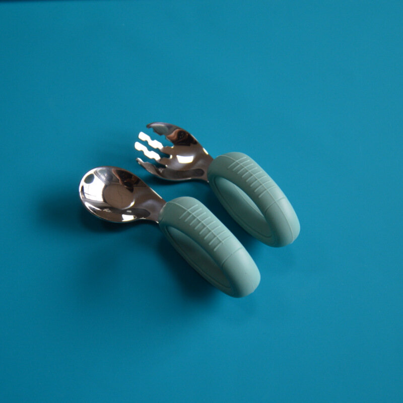 Набор вилки и ложки из PPSU силикона, 316 нержавеющая сталь, короткая ручка для малышей, вилка и ложка для детского сада, самостоятельное питание