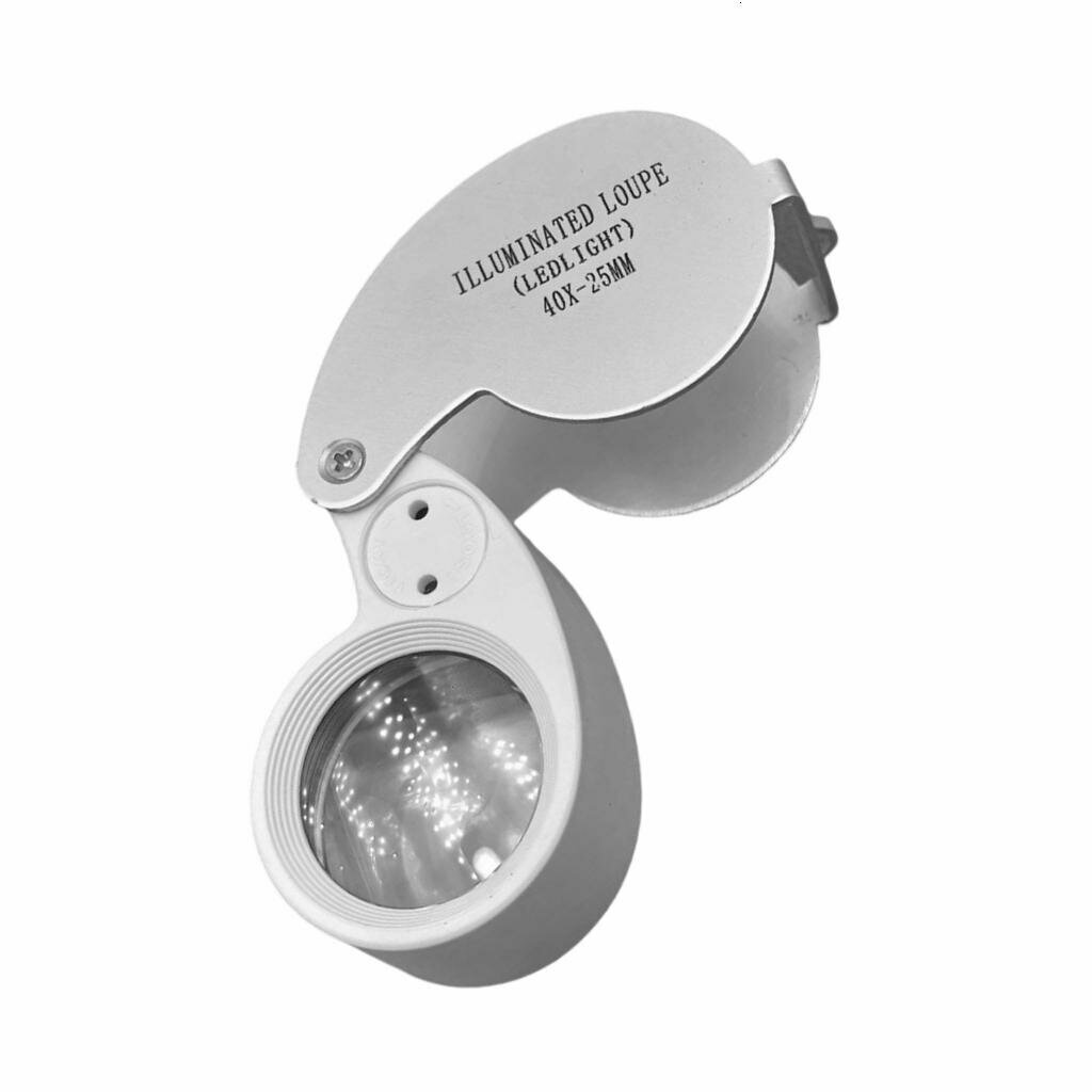 Лупа 10x-40x складная в металлическом корпусе, 40X со светом