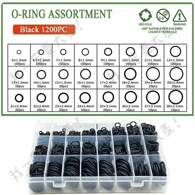 1200шт. Набор Уплотнительных Колец, Шайба Резинометаллическая, Круглое Сечение , Маслобензостойкое.-