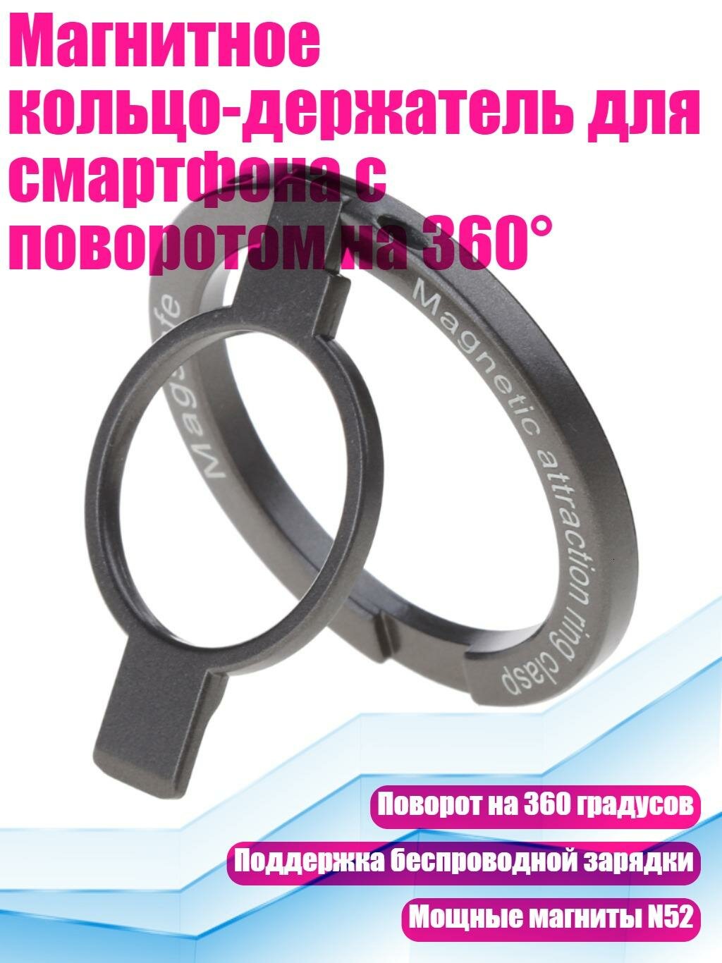 Магнитное кольцо-держатель для смартфона с поворотом на 360°, Черный