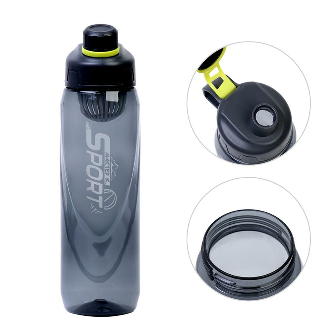 Бутылка для воды, 1 л, SPORT, с поильником, с ситом, цвет черный