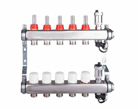 Коллектор регулируемый для теплого пола AQUALINK,1"х3/4" EK (5 выходов)