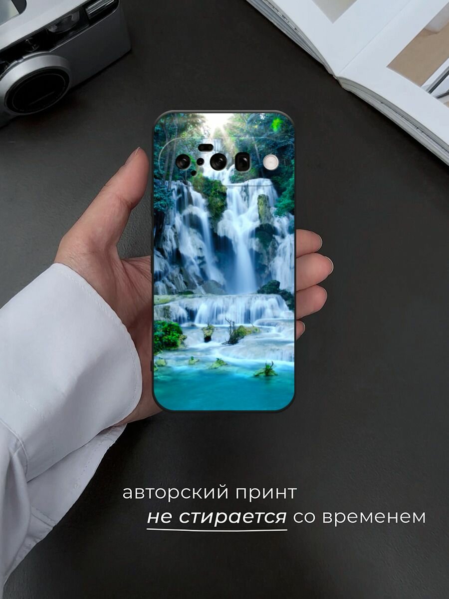Черный матовый чехол на Google Pixel 10 / Гугл Пиксель 10 с принтом Водопад 8 — фото 1