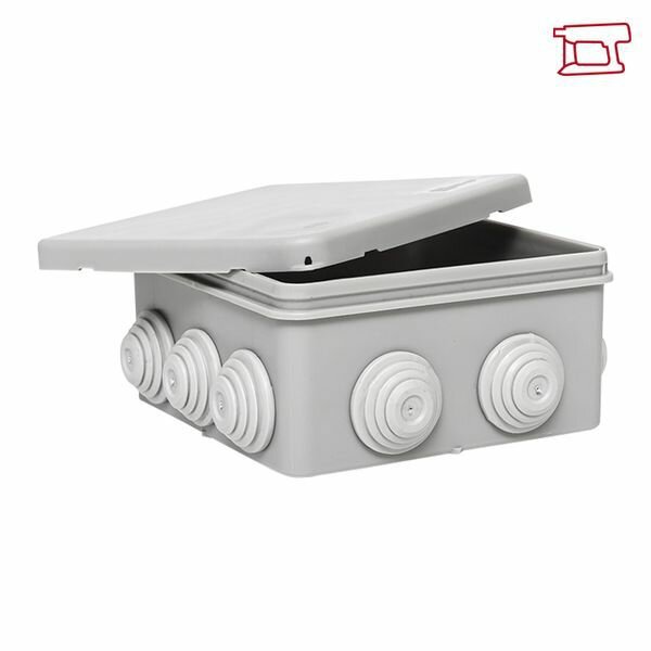 Распределительная коробка EKF серая, 100х100х50 мм, IP55, с крышкой, для прямого монтажа, 10 мембранных вводов