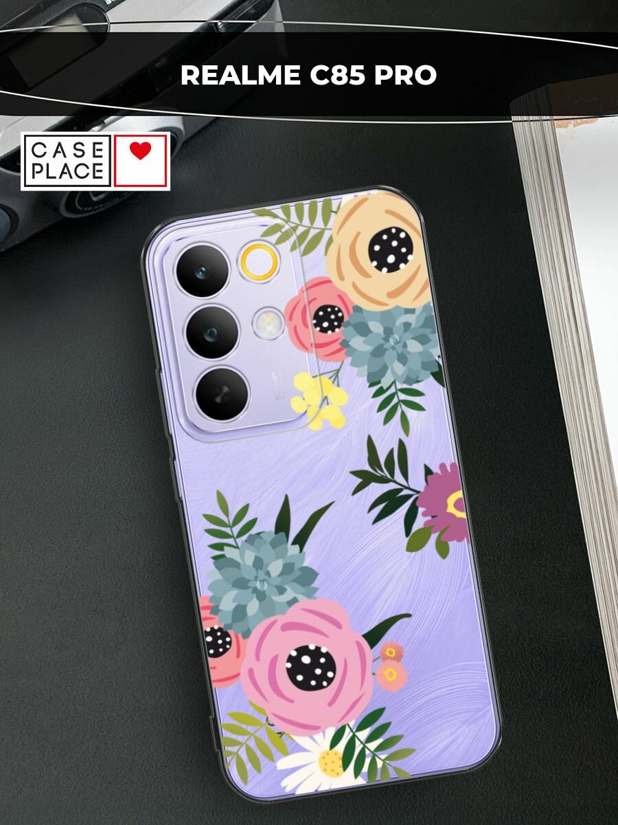 Чехол на Realme C85 Pro / Реалми C85 Про с принтом Colored flowers, прозрачный