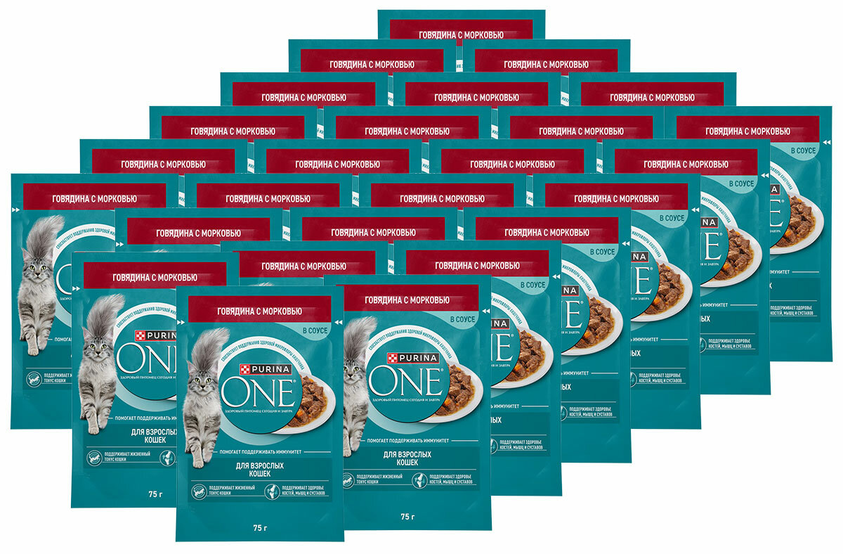 Корм влажный Purina One для взрослых кошек, говядина и морковь, 75 гр х 26 шт