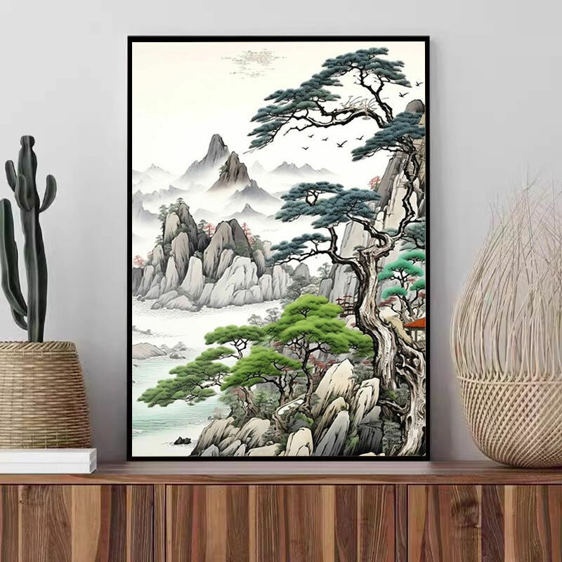 Китайский стиль пейзажа, цифровая масляная живопись, DIY ручная раскраска, заполнение, масляная живопись, снятие стресса, текстурная живопись, декоративная живопись