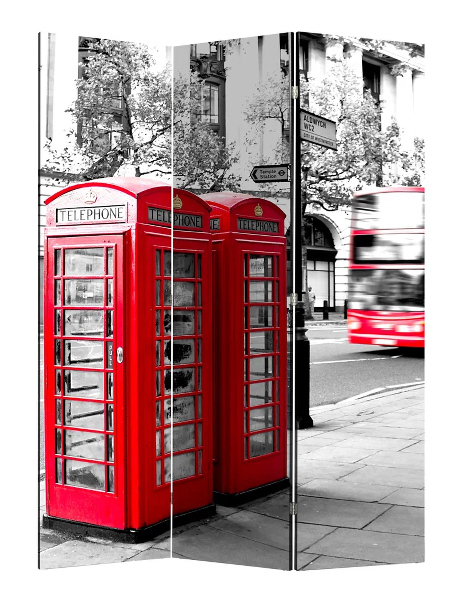 ПВХ ширма перегородка для зонирования Телефонная будка - 3, размер 177х141/47 см