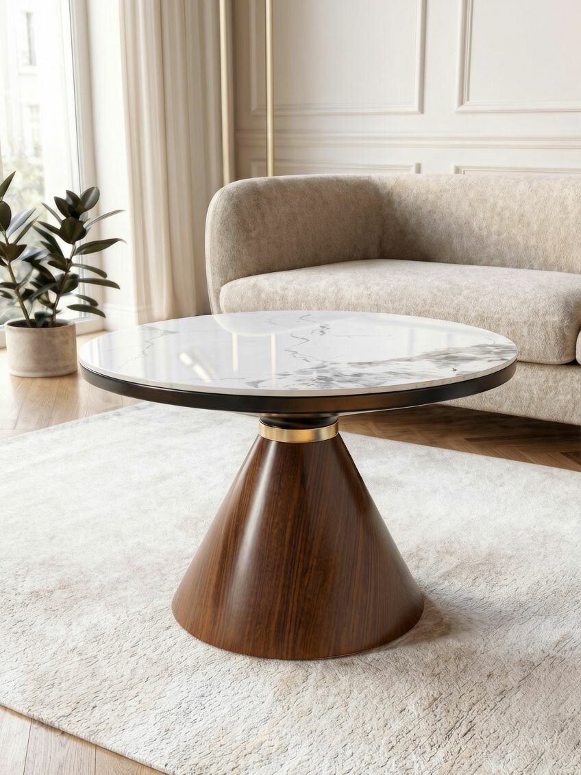 Керамический столик HALMAR GENESIS белый мрамор/ореховый/золотой дизайнерский кофейный столик в стиле лофт / модерн