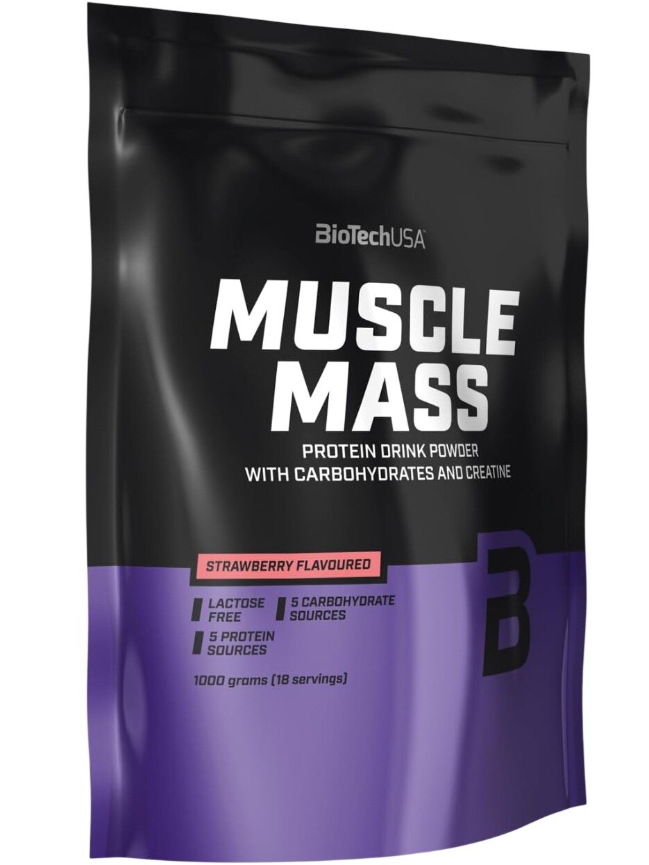 Гейнер BioTechUSA Muscle Mass 1000 г, Клубника