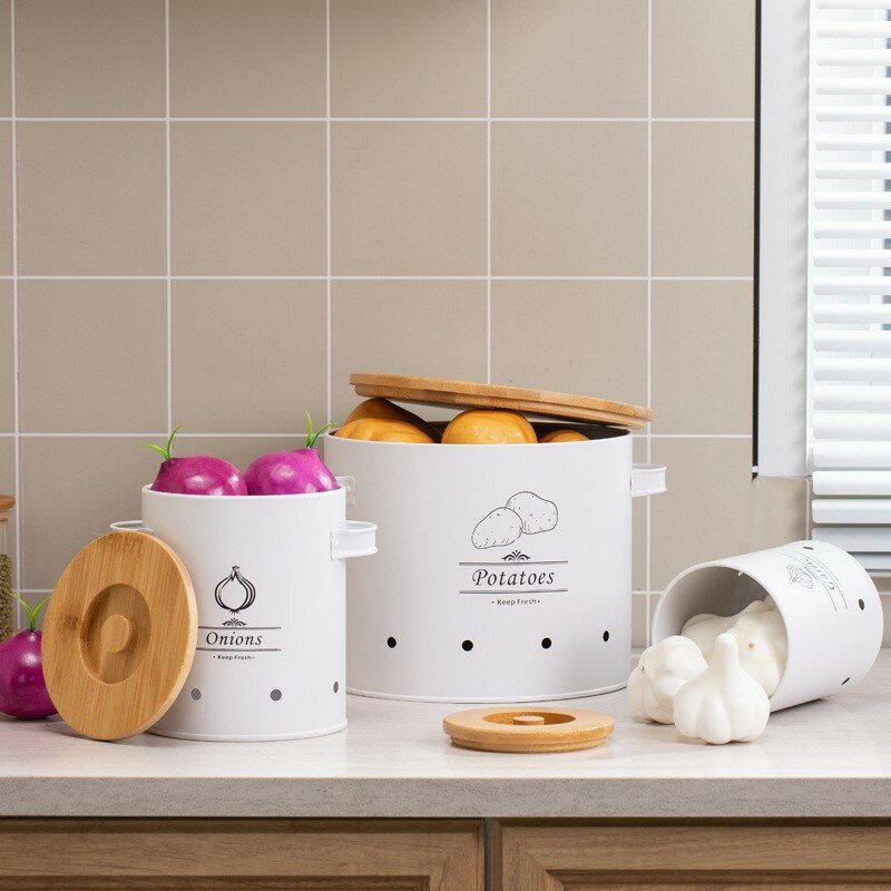 Банка для хранения картофеля с бамбуковой крышкой, дышащая коробка для овощей, металлический контейнер для хранения картофеля, лука и чеснока