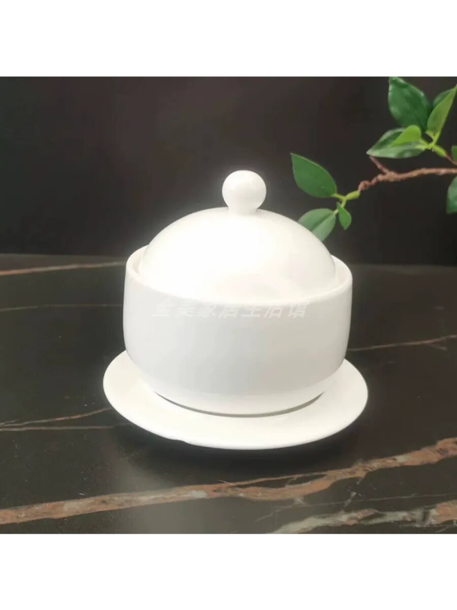 Керамическая кастрюля-белый фарфор, 4 дюйма, с блюдцем