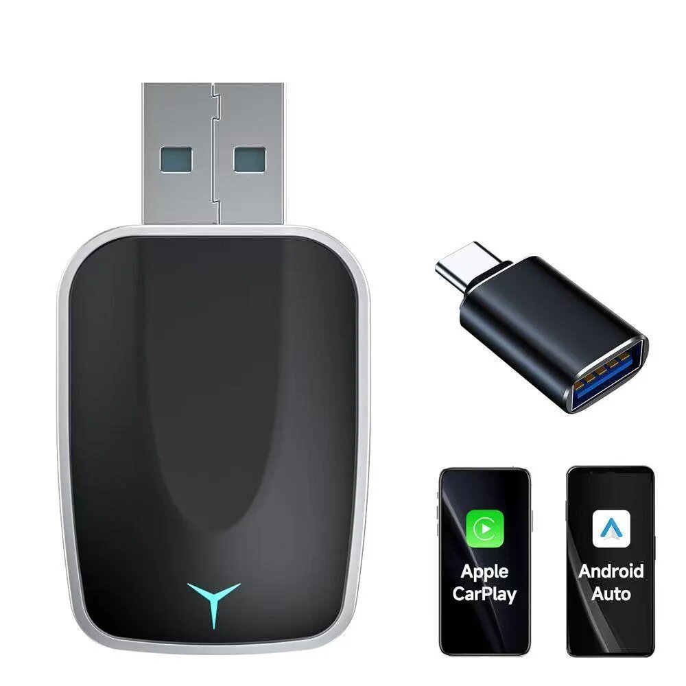 Беспроводной CarPlay-адаптер, для CarPlay и Android Auto, с голосовым управлением, черный
