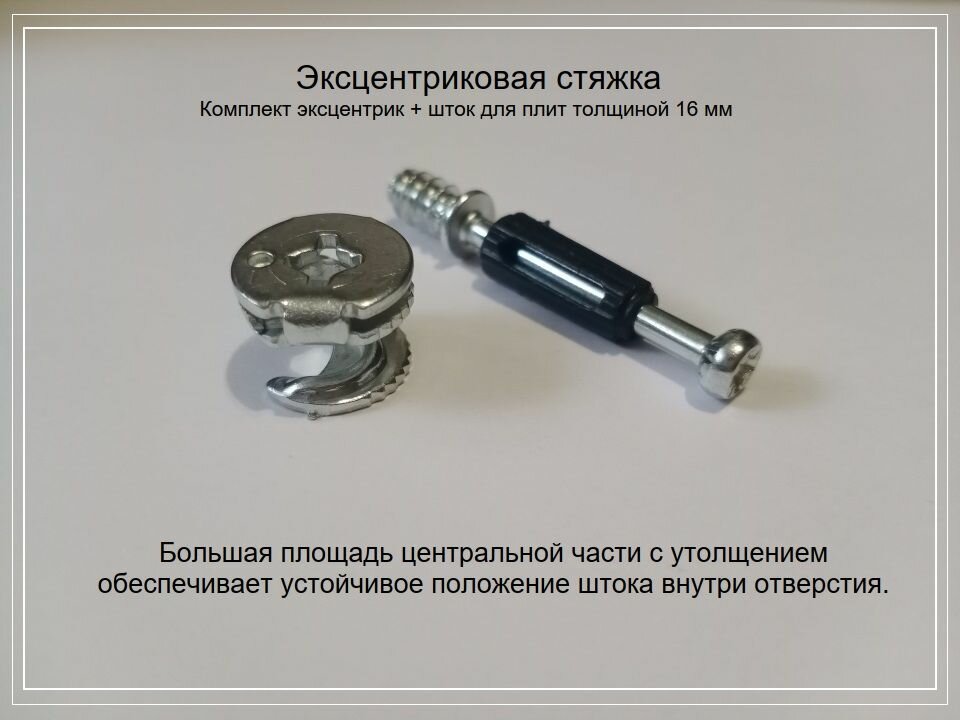 Эксцентриковая стяжка, Комплект эксцентрик + шток для плит 16мм, 12компл.