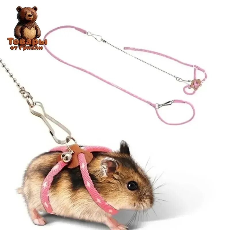 Упряжь для хомяка с поводком, прогулочная шлейка для грызунов, регулируемая экипировка для карликовых хомяков и джунгариков, безопасный аксессуар для выгула