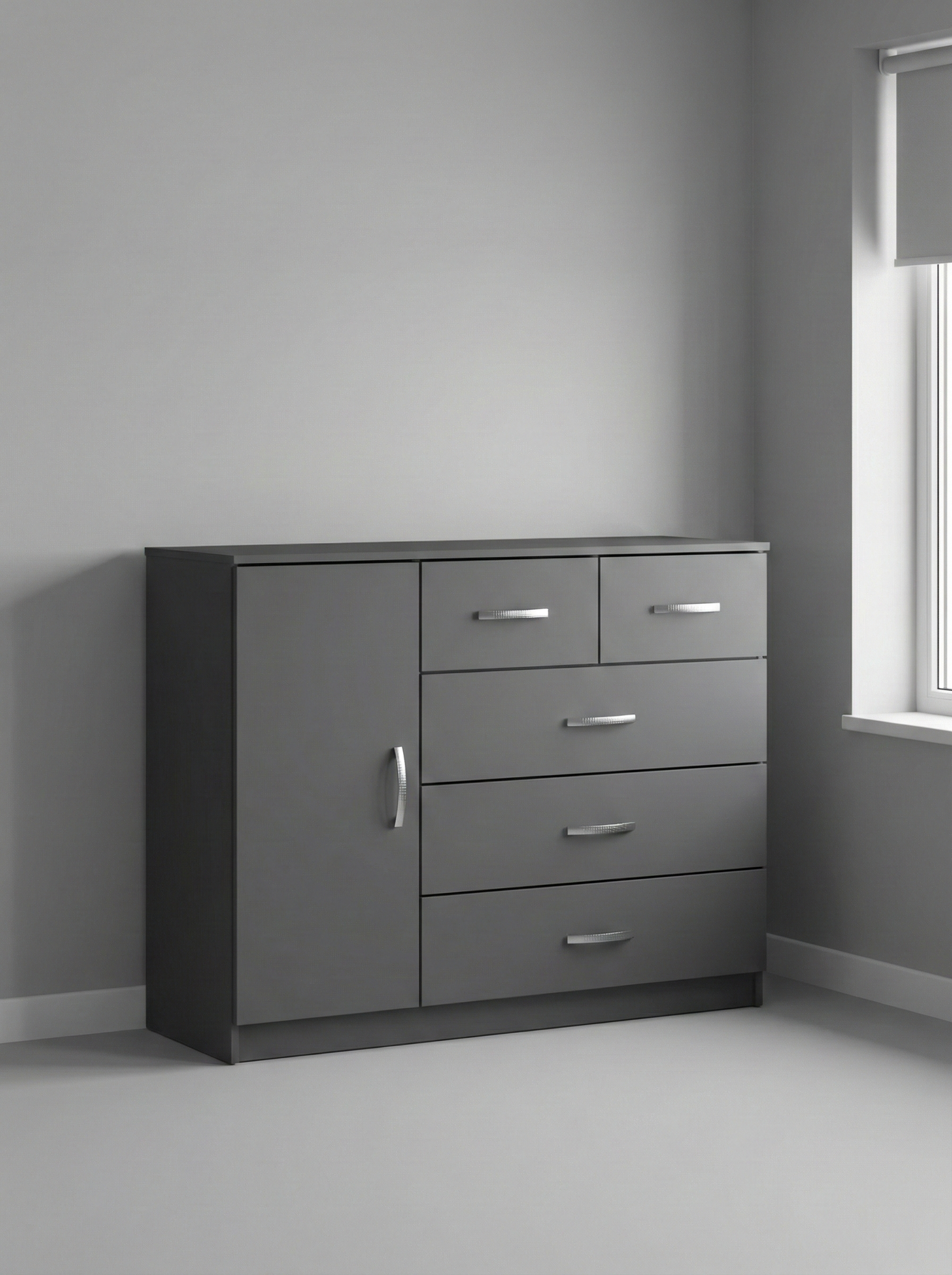 Комод Капри-14 с 5 ящиками и дверцей, ШхГхВ: 121х43х99 см, графит