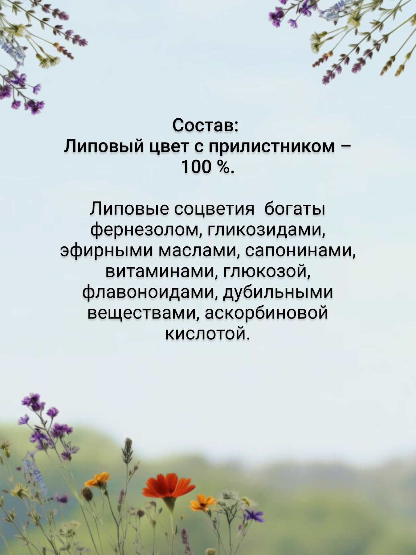 Липа цветы 25 гр Травяной чай - при простуде, от кашля, для успокоения, мочегонное / Русские корни — фото 1