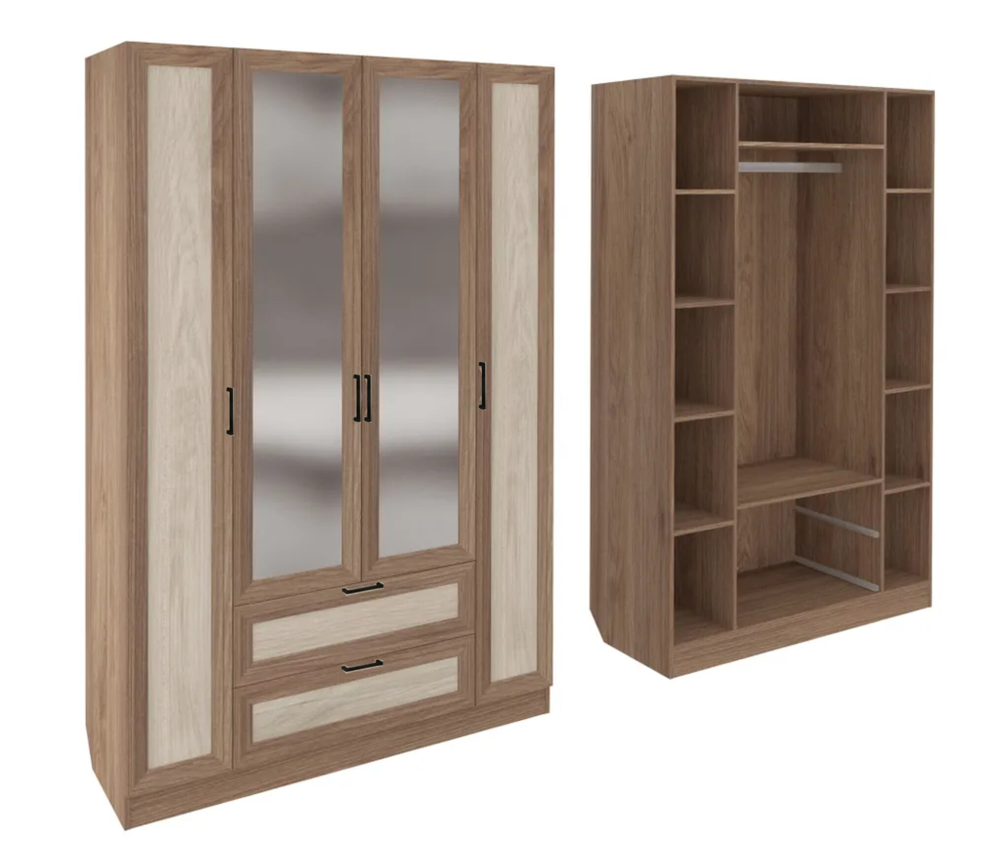 Шкаф распашной, Шкаф для одежы, гардероб 140/210/52 ШК-4/5 Шимо темный/Шимо светлый