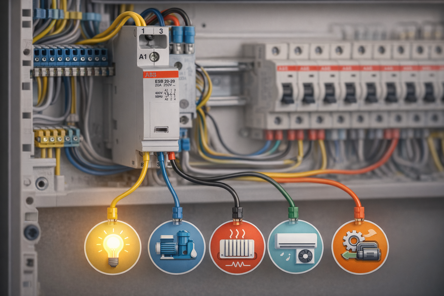 ABB Контактор ESB20-20N-06 модульный (20А АС-1, 2НО), катушка 230В AC/DC