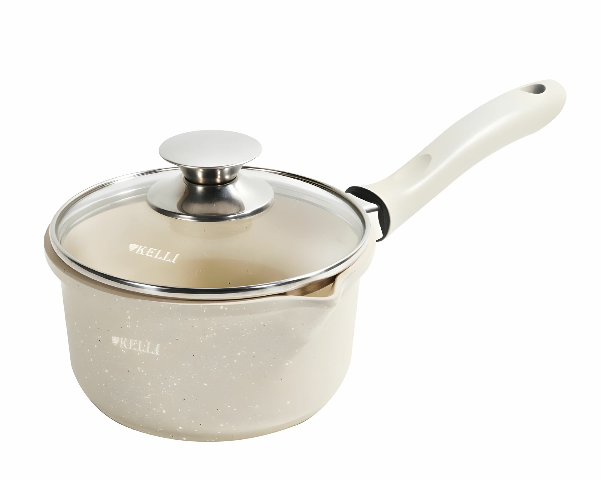 Ковш кухонный 1.5 л алюминий с крышкой и толстым дном Kelli, 16 см для индукционной плиты 1.6 литра