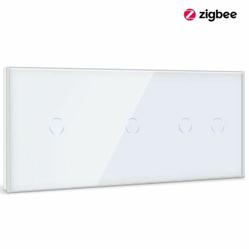Сенсорный выключатель 4 клавиши, умный Zigbee выключатель, 3 поста (1+1+2) , голосовое управление, панель стекло Белый, 228mm